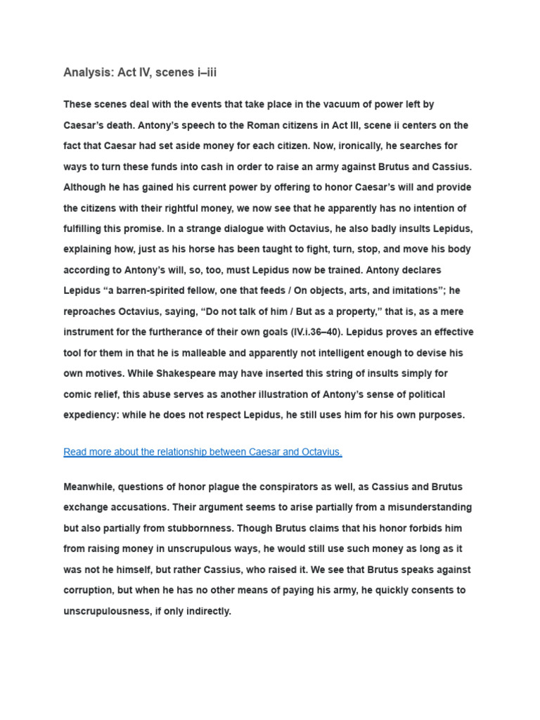 Julius Caesar Analysis Act IV, Scenes I-Iii | PDF | Mark Antony | Augustus