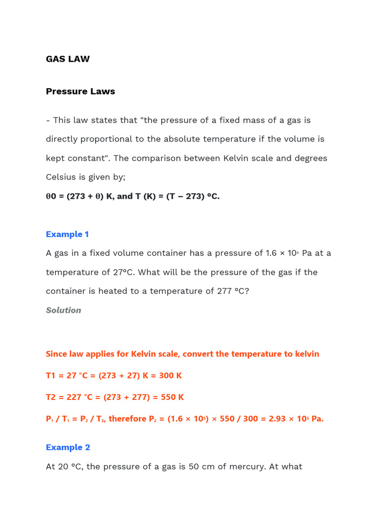 GAS LAW | PDF | Gases | Temperature