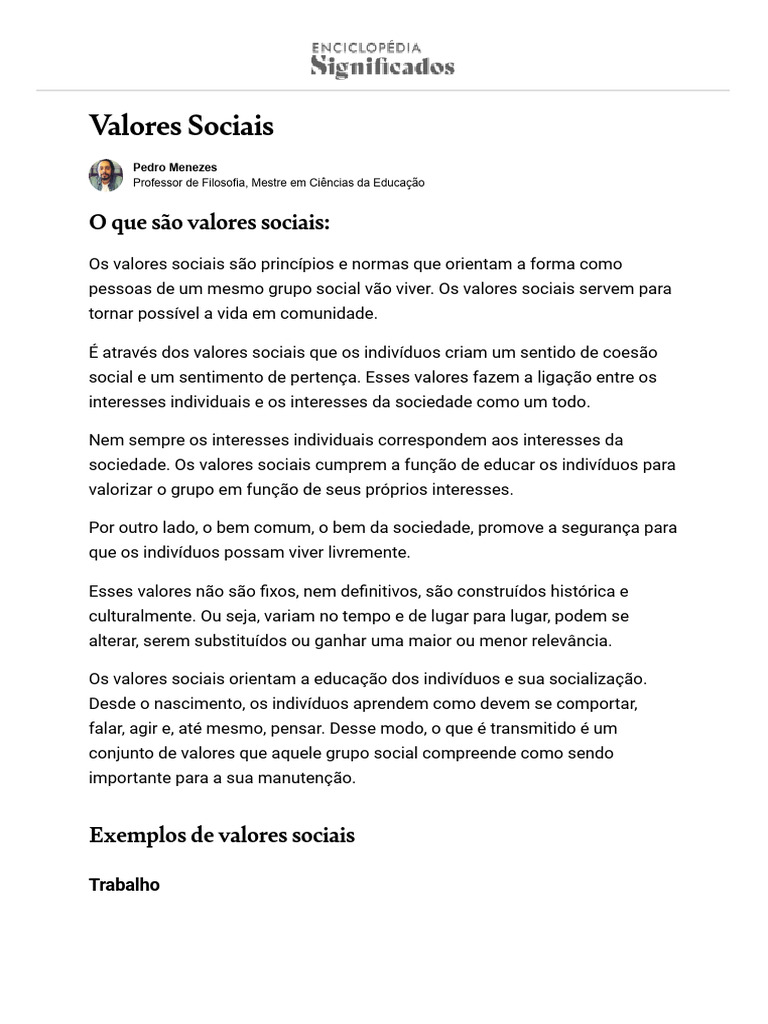 Valores Sociais o Que São, para Que Servem e Exemplos - Enciclopédia ...