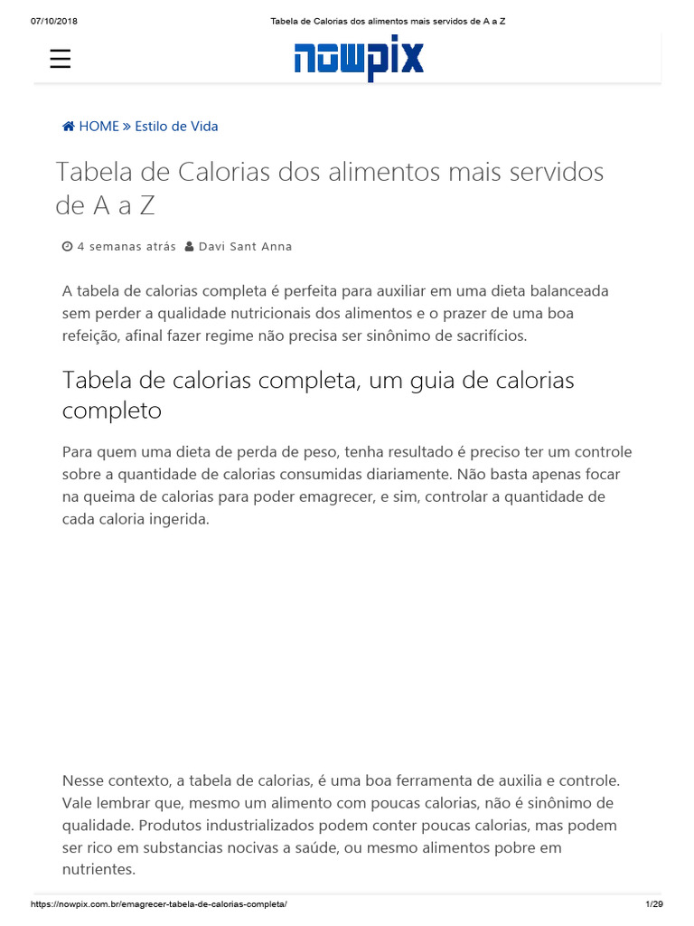 Tabela de Calorias de Alimentos A-Z | PDF | Alimentos | Milkshake