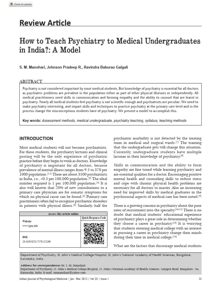 Teaching Psychiatry to Medical Students | PDF | Psychiatry | Psychiatrist