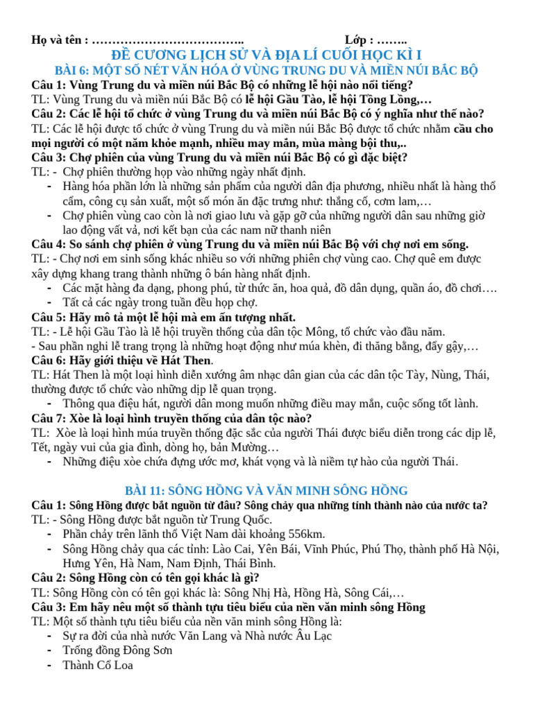 Đề cương LSĐL CK1 24-25 | PDF