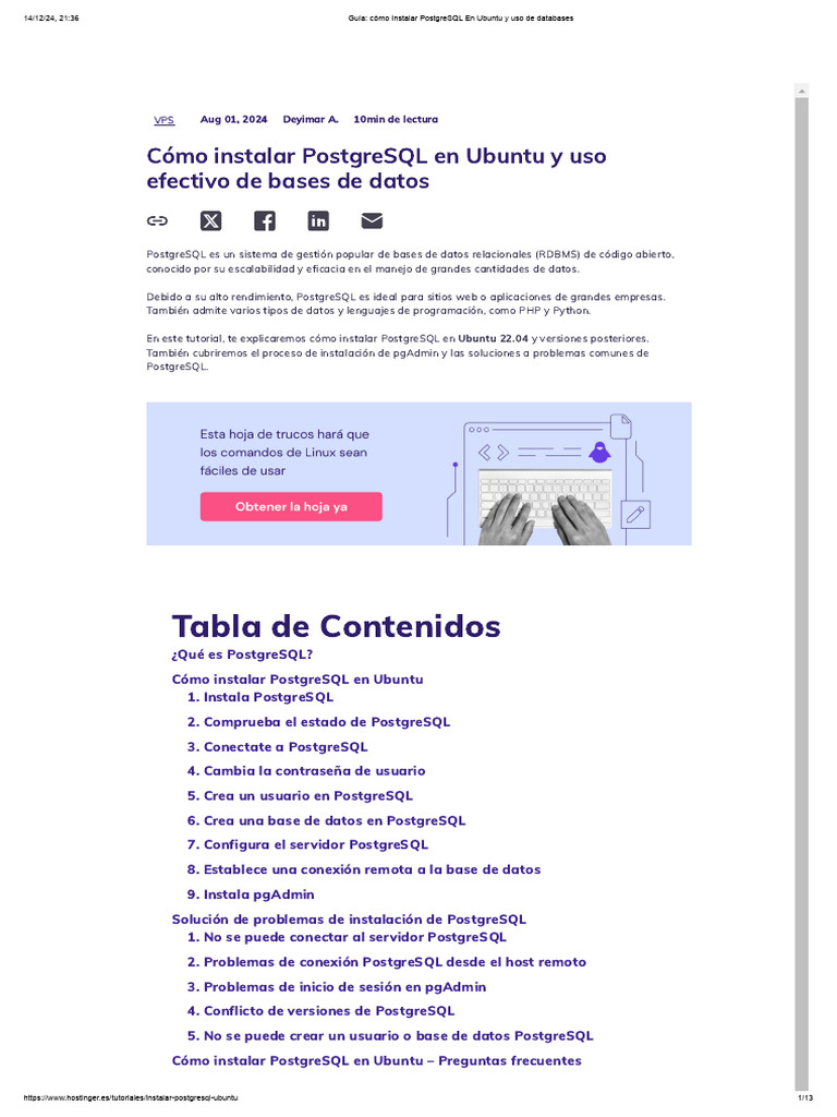 Guía - Cómo Instalar PostgreSQL en Ubuntu y Uso de Databases | PDF | Postgre Sql | Bases de datos