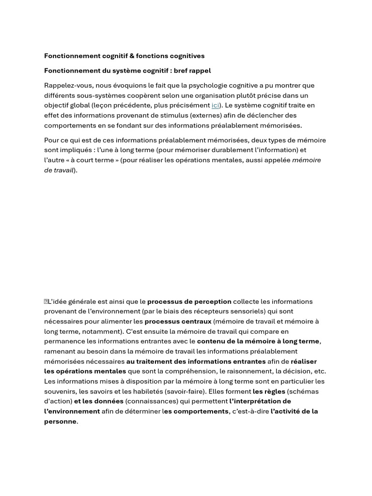 Comprendre le fonctionnement cognitif | PDF | Attention | Mémoire