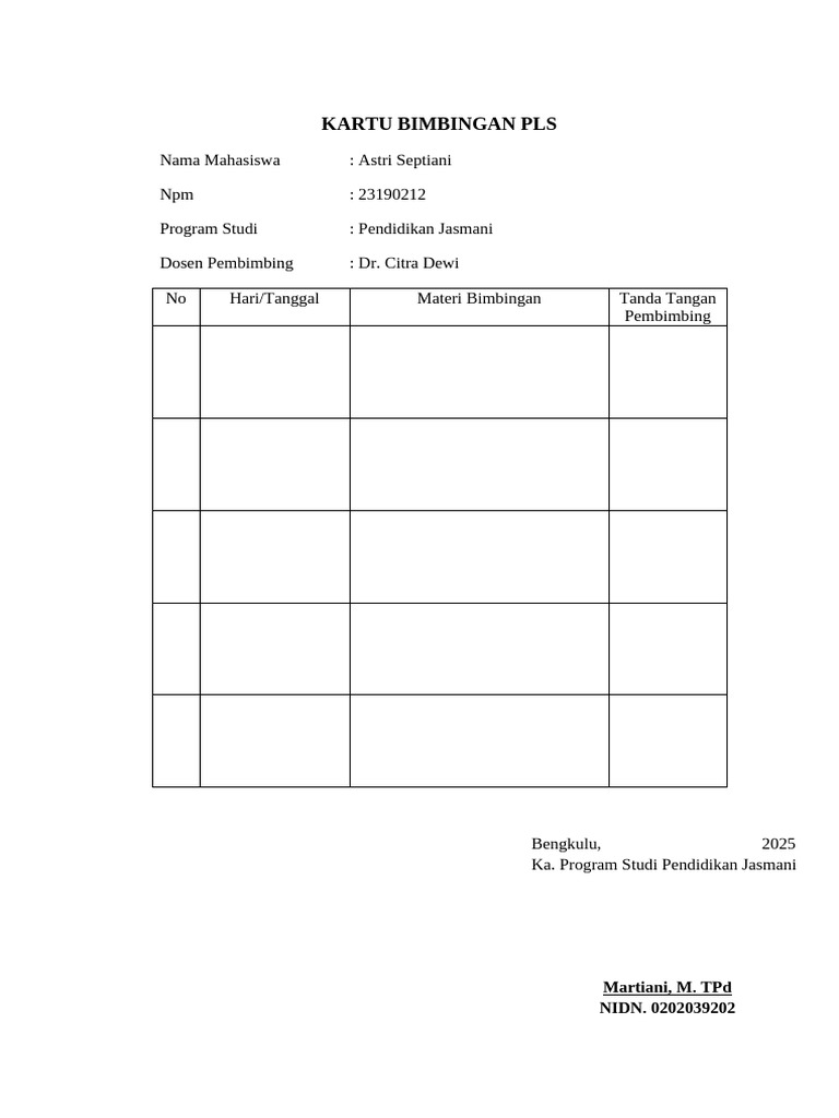 Kartu Bimbingan Pls | PDF