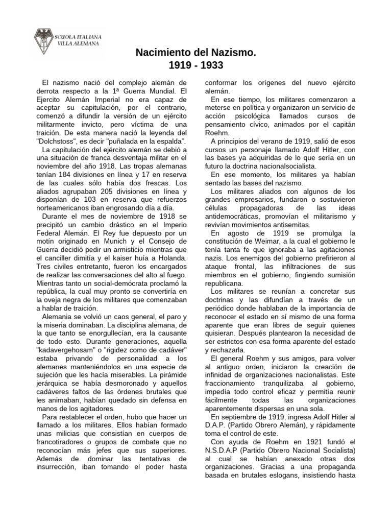 Orígenes del Nazismo: 1919-1933 | PDF | nazismo | Adolf Hitler