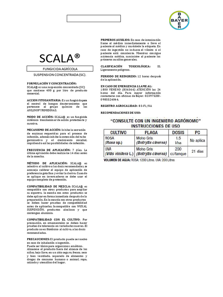 Scala 40 SC Bayer Ficha Tecnica Ecuador | PDF | Veneno | Agricultura