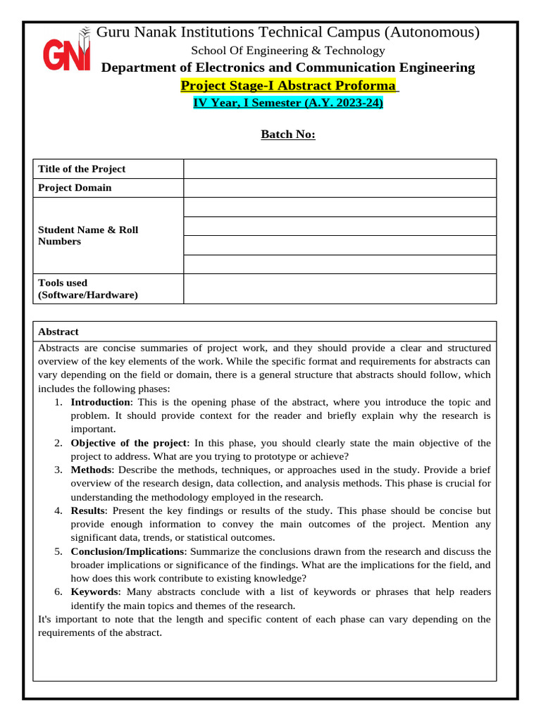Project Stage-1_Abstract Proforma | PDF