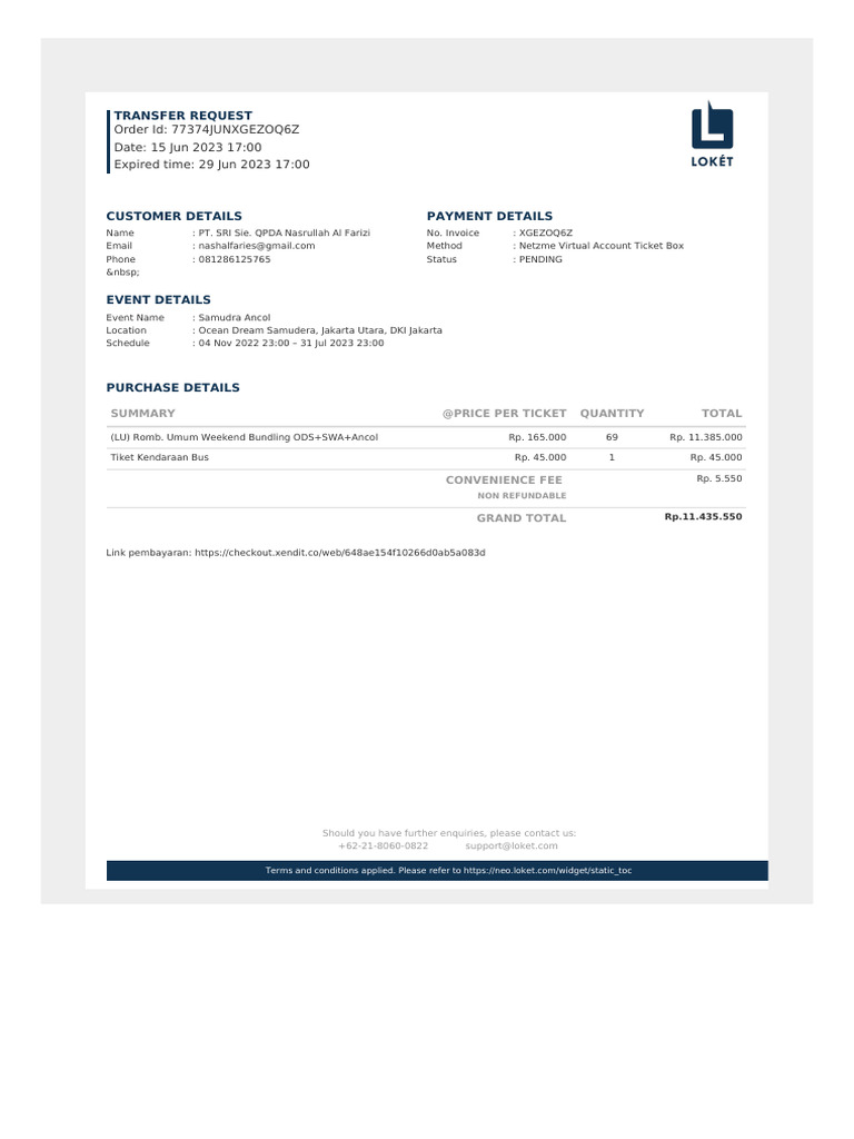 Invoice - XGEZOQ6Z - Samudra Ancol | PDF