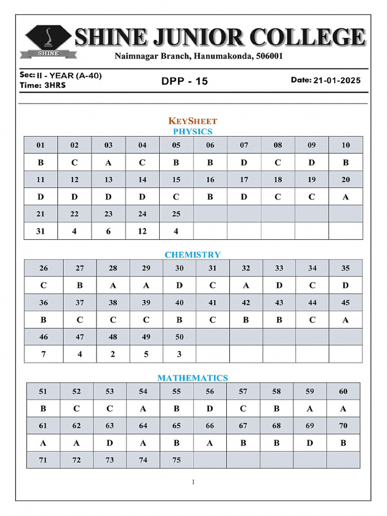 Dpp - 15 (Key With Solutions) | PDF