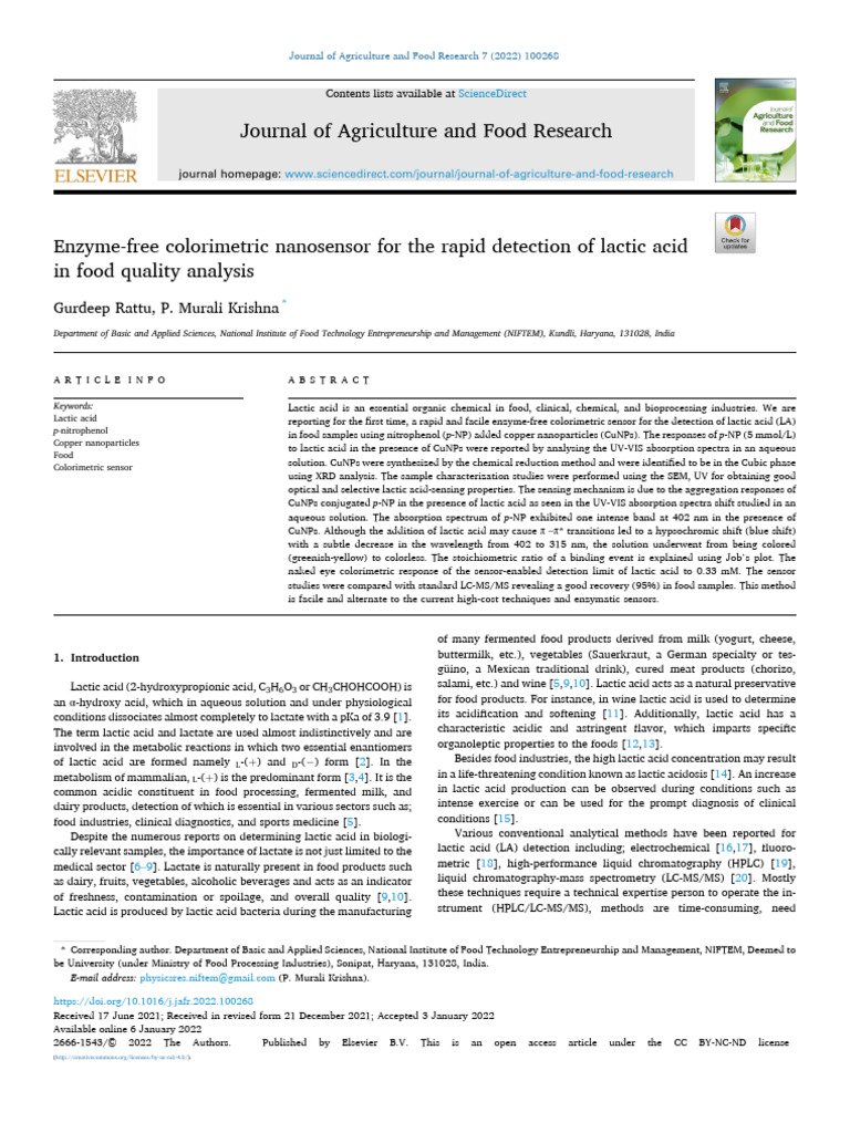 Rapid Lactic Acid Detection Sensor | PDF | Ultraviolet–Visible ...