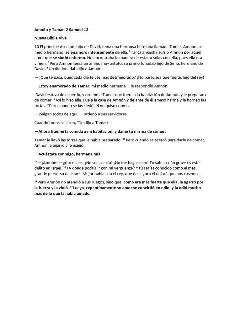 Amnón y Tamar: Tragedia Familiar en 2 Samuel | PDF