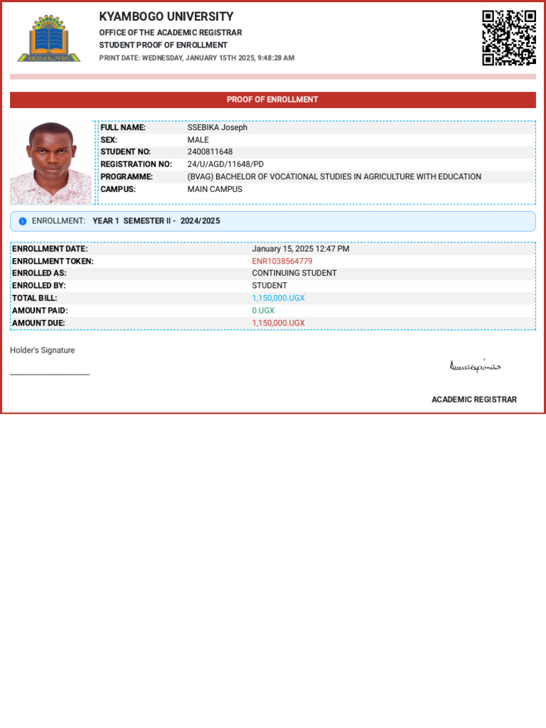 PROOF OF ENROLLMENT | PDF