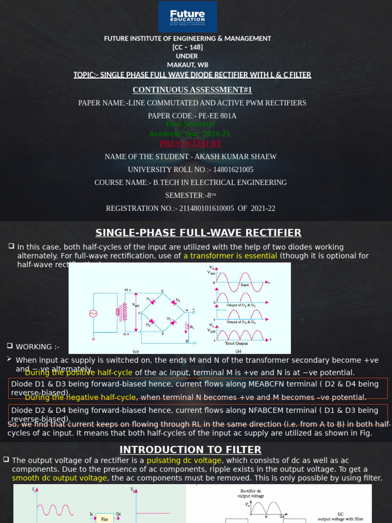 1-Phase Full Wave Rectifier With LC Filter | PDF | Electronic Filter ...