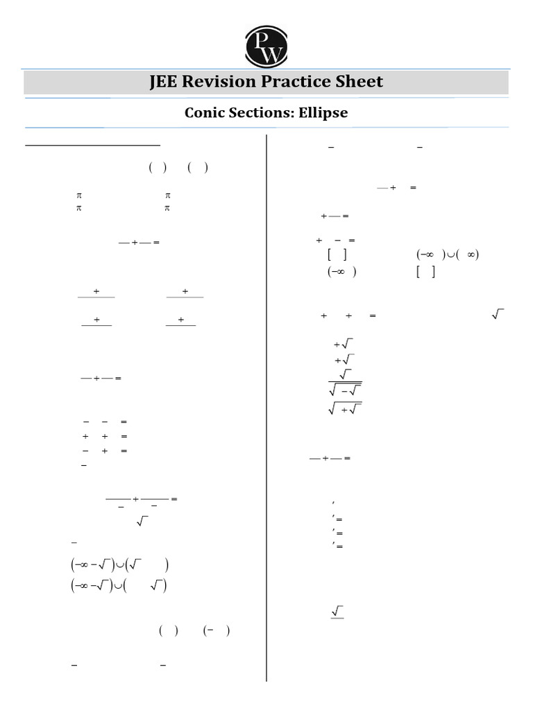 JEE Conic Sections: Ellipse Practice Sheet | PDF | Ellipse | Circle