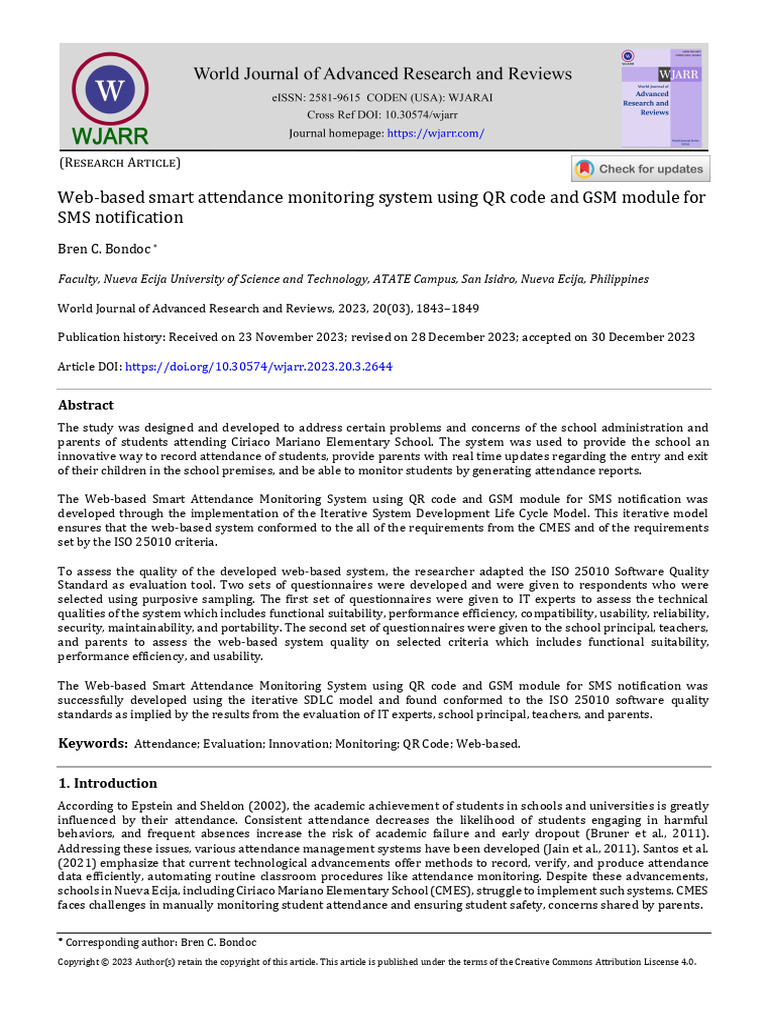 Z Web-Based Smart Attendance Monitoring System Using QR Code and GSM ...
