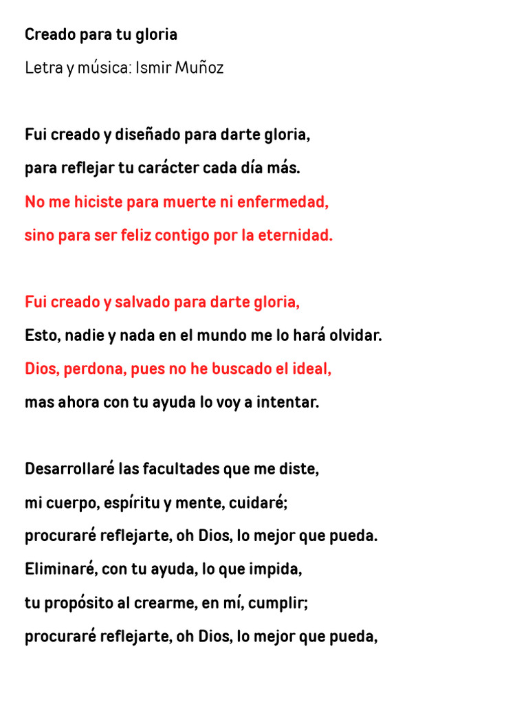 Creado para Tu Gloria - Letra - Docx - 20250218 - 101238 - 0000 | PDF