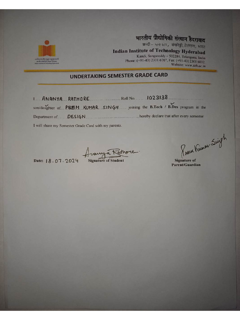 Undertaking Samester Grade Card-Compressed | PDF