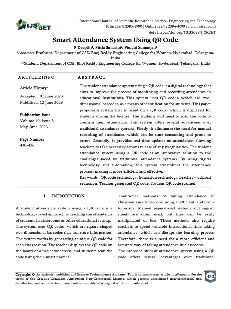 Smart Attendance System Using QR Code | PDF | Qr Code | Computing