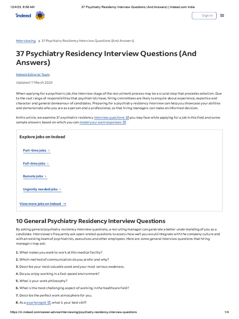 Psychiatry Residency Interview Guide | PDF | Psychiatry | Residency ...