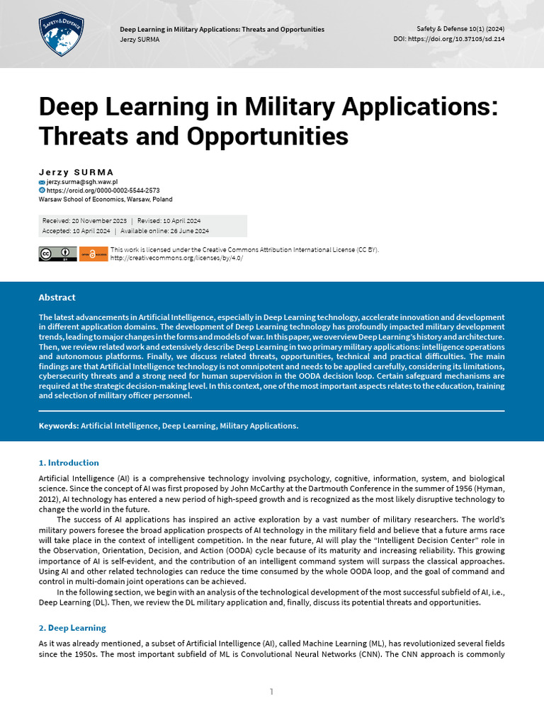DL in Military Applications and Opportunities | PDF | Artificial ...