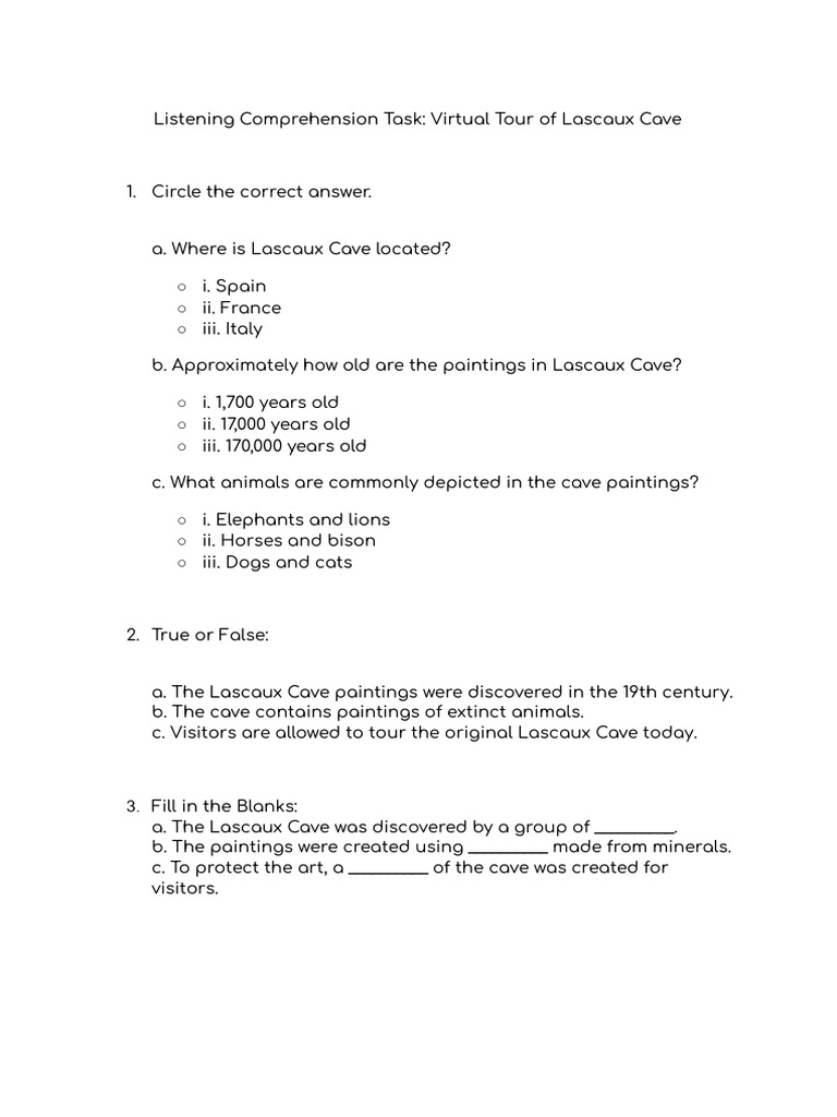 Lascaux Cave - Listening Comprehension Task | PDF