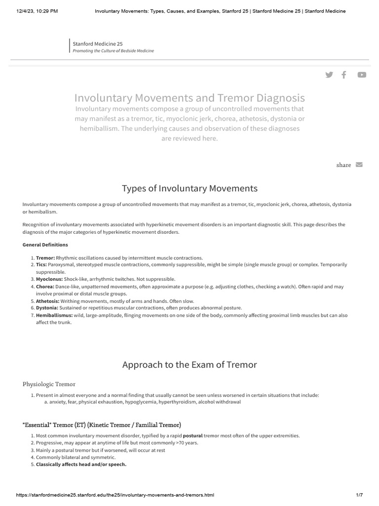 Involuntary Movements_ Types, Causes, and Examples, Stanford 25 ...