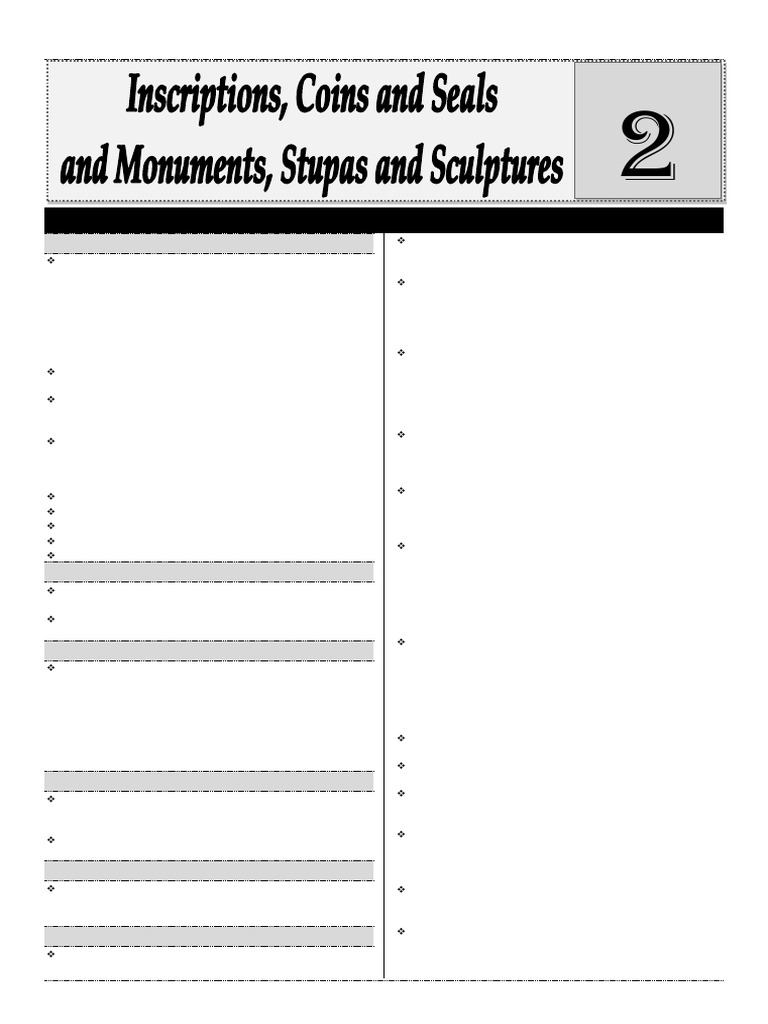 Inscriptions,Coins and Seals and Monuments,Stupas and Sculptures | PDF