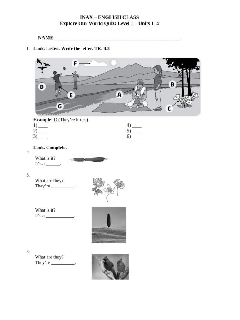 Explore Our World QuizLevel 1 Units 1-4 | PDF