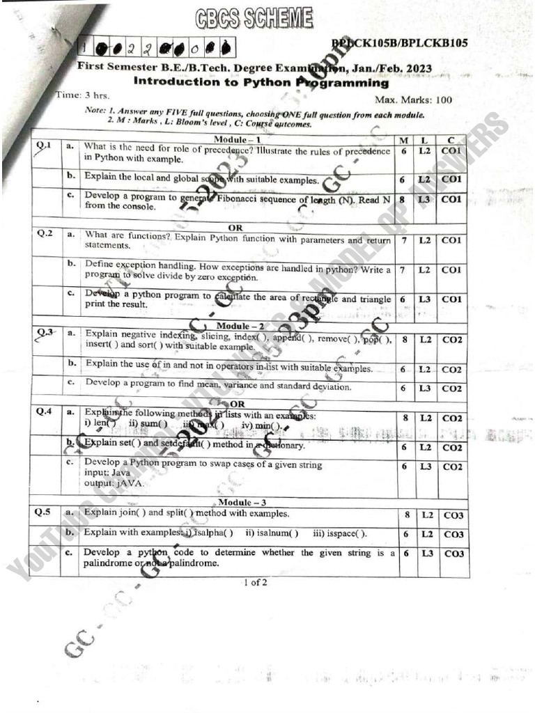 Python PYQ 2022 Scheme | PDF