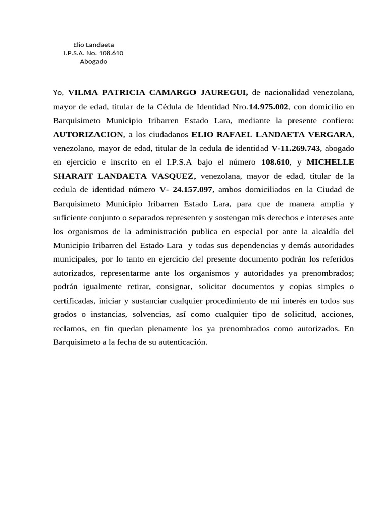 Autorizacion Vilma | PDF