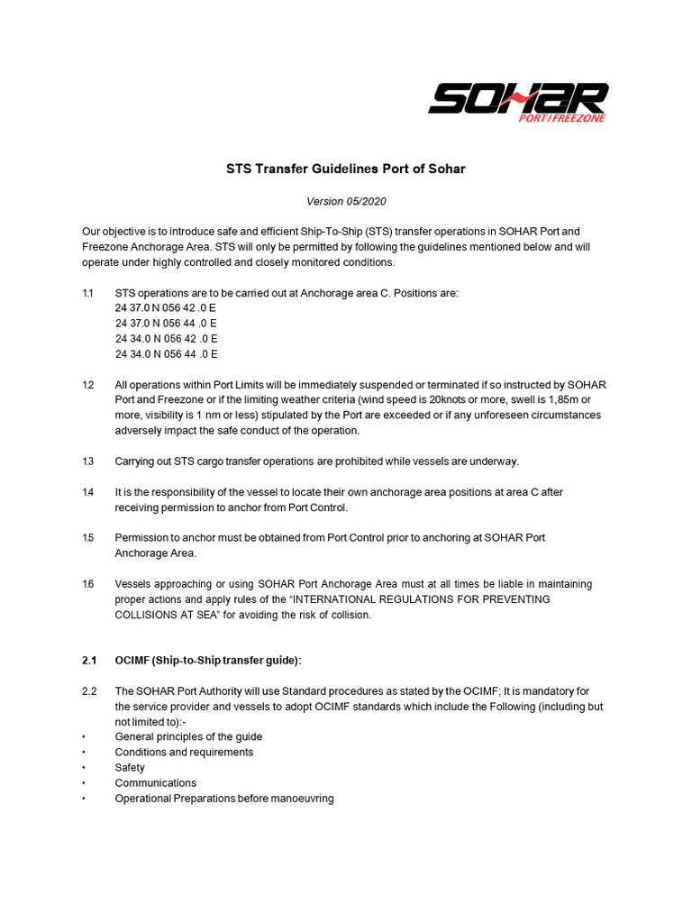 STS Transfer Guidelines 2020 | PDF | Ships | Shipping