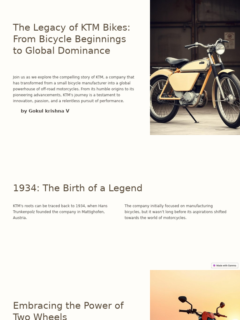 KTM: From Bicycles to Off-Road Dominance | PDF | Motorcycle | Vehicles