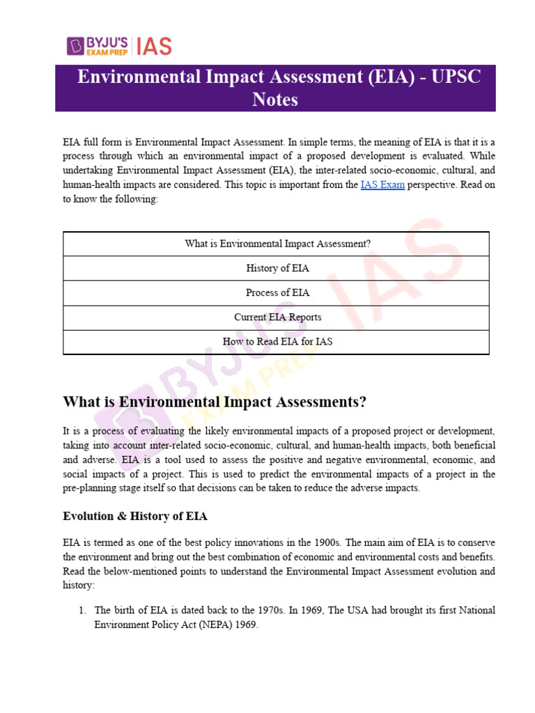 EIA Overview & Process for UPSC | PDF | Environmental Impact Assessment | Natural Environment