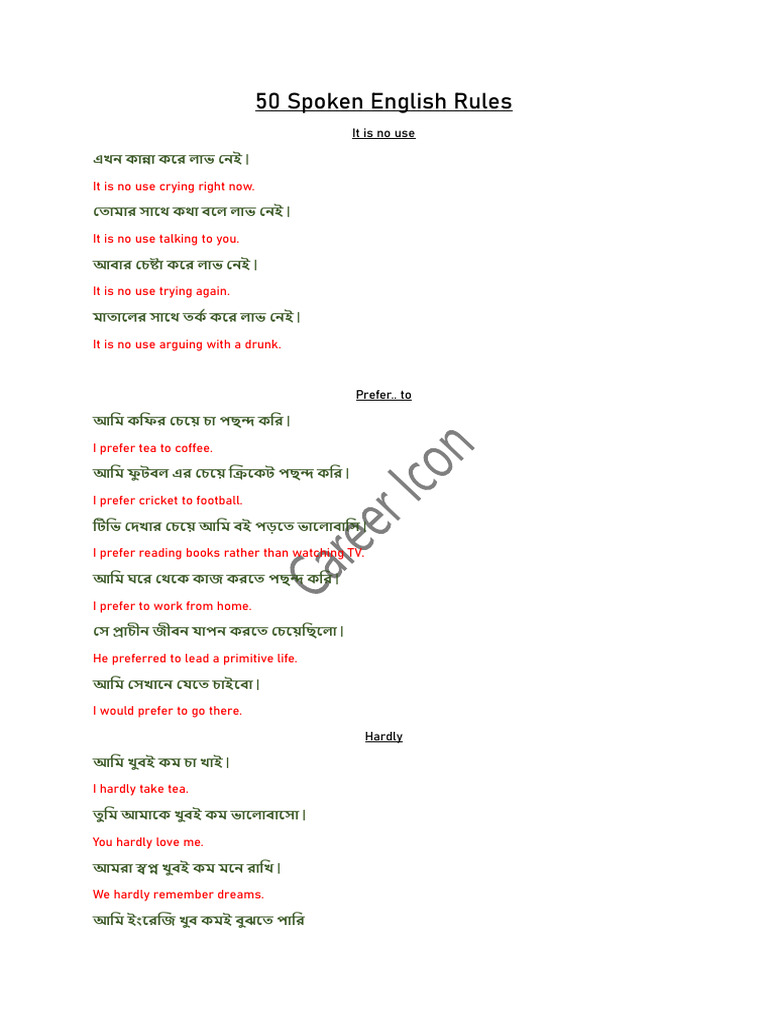 50 Spoken English Rules by Career Icon | PDF