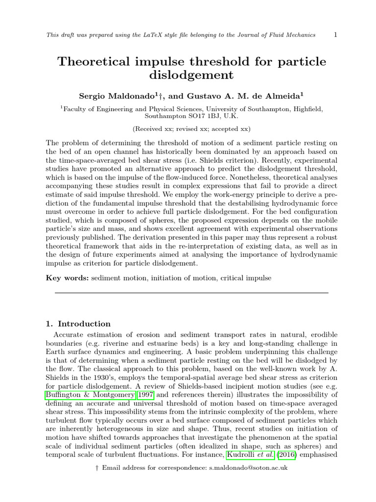 Theoretical Impulse Threshold For Particle Dislodgement | PDF | Force | Fluid Dynamics