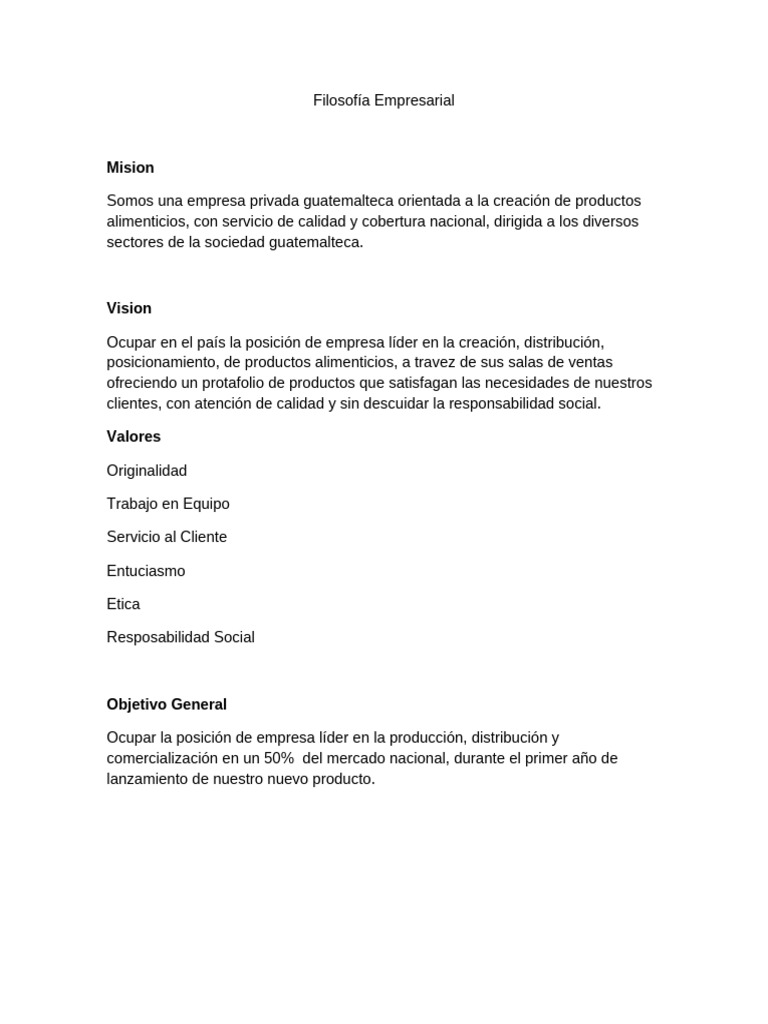 Filosofía Empresarial y Objetivos Clave | PDF