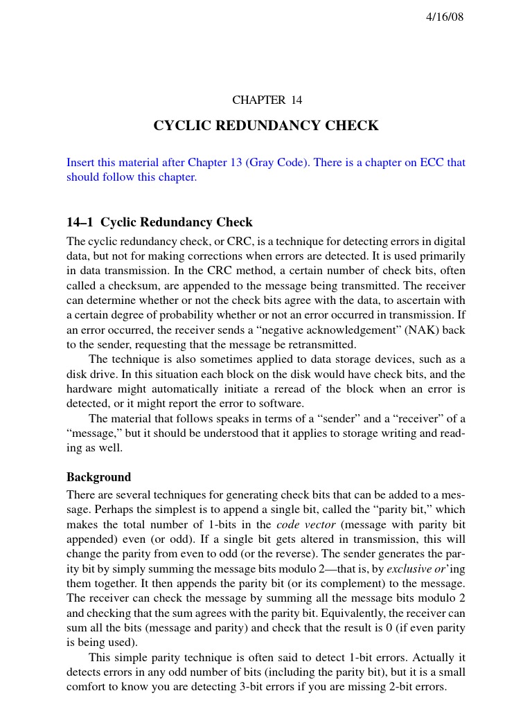 Cyclic Redundancy Checks | PDF | Error Detection And Correction ...