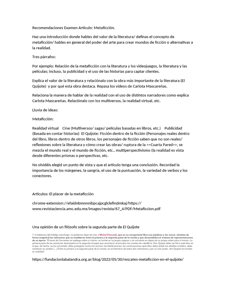 Metaficción: Arte y Realidad | PDF | Don Quijote | Novelas