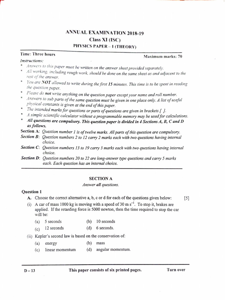 Annual Examination 2018-19 | PDF | Mechanics | Applied And ...