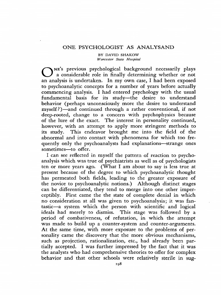 Insights from a Psychologist's Analysis | PDF | Psychoanalysis | Experience