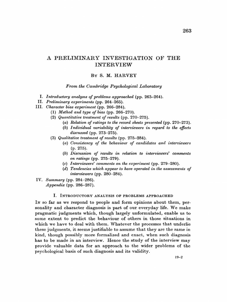 A Preliminary Investigation THE Interview: by S. Harvey | PDF | Bias ...