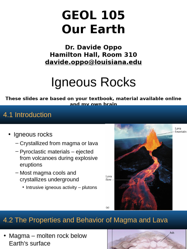 GEO105 - 4 - Igneous Rocks-V2 | PDF | Magma | Lava