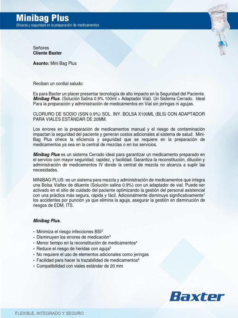 Sistema Mini Bag Plus para Medicamentos IV | PDF | Medicamentos con ...