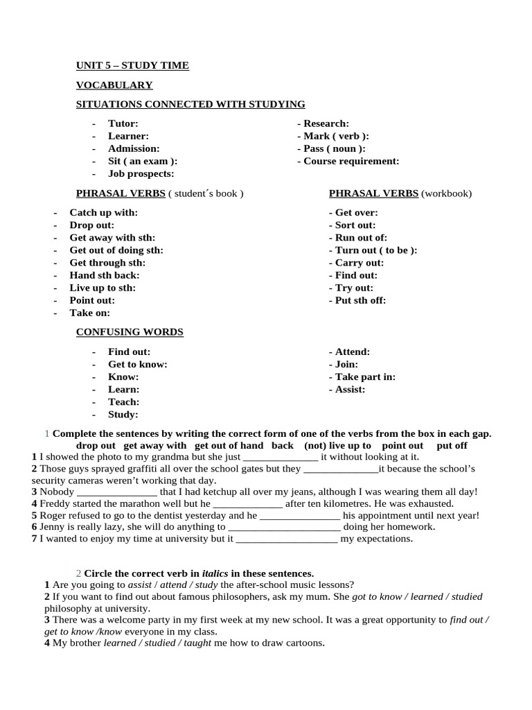 UNIT 5 student | PDF | Sentence (Linguistics) | Perfect (Grammar)