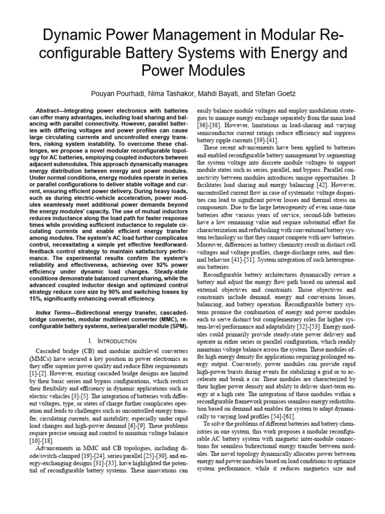 Dynamic Power Management In Modular Reconfigurable Battery Systems With Energy And Power Modules