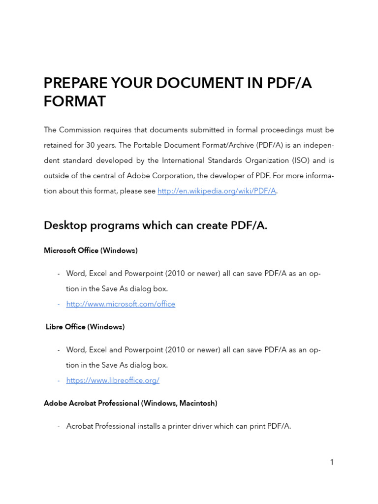 Prepare Your Document in Pdf/A Format | PDF