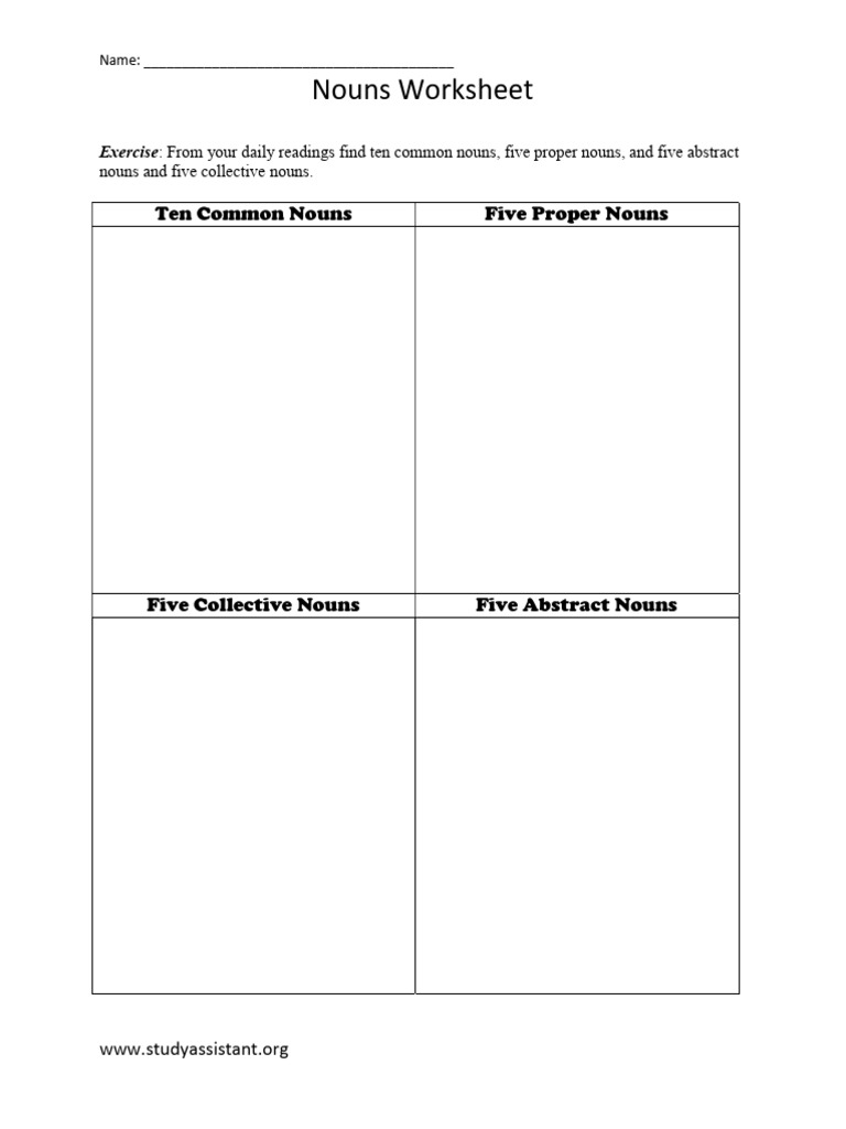 Noun Sheet Exercise | PDF