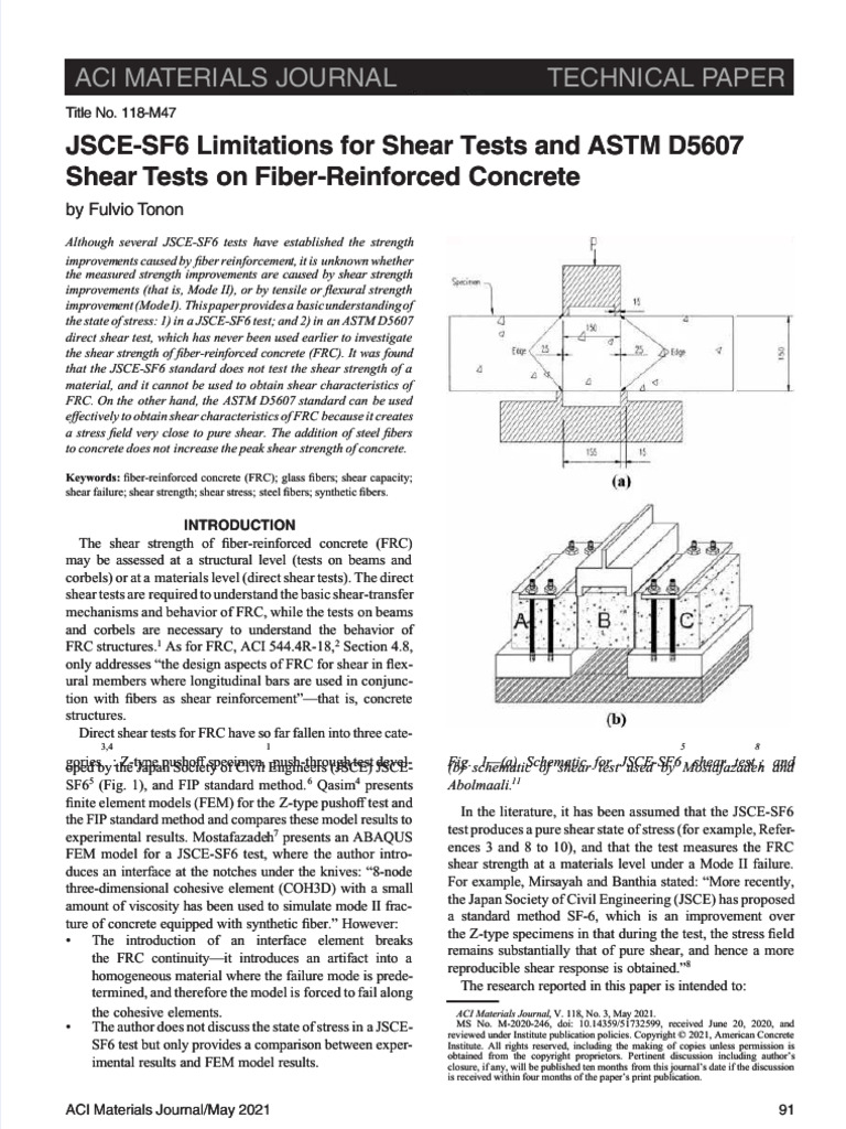 PDF Jsce sf6 Limitations For Shear Tests and Astm d5607 Shear Tests On ...