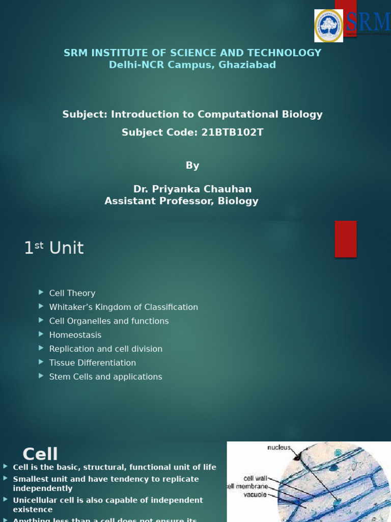 1st Lecture, Cell Theory, Srmist | PDF | Cell (Biology) | Cell Biology